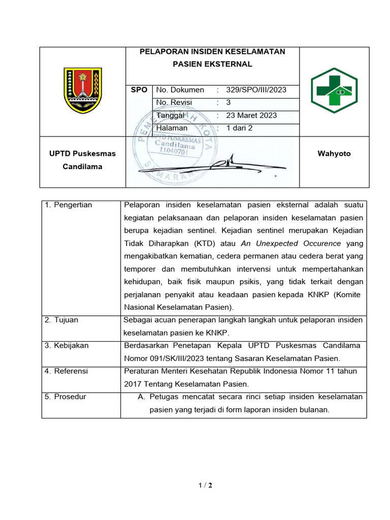 SPO Pelaporan IKP Eksternal | PDF