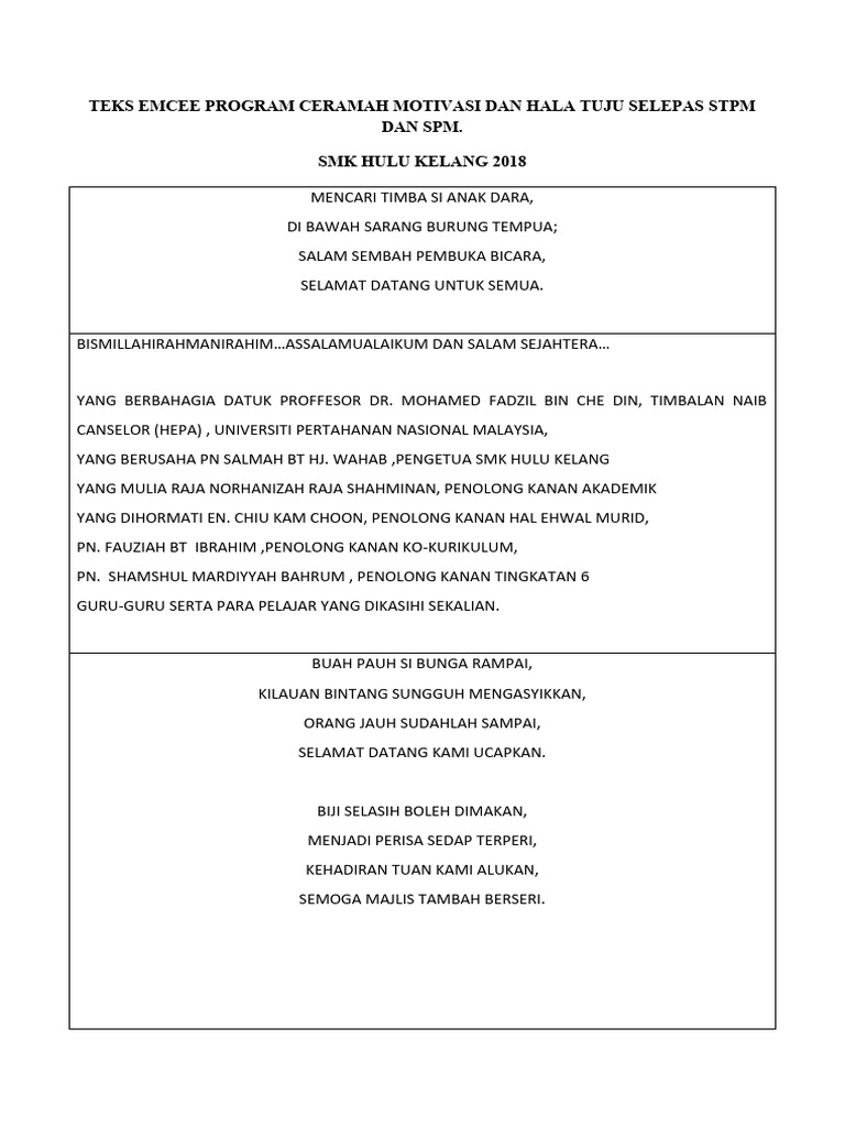 Teks Emcee Ceramah Motivasi | PDF