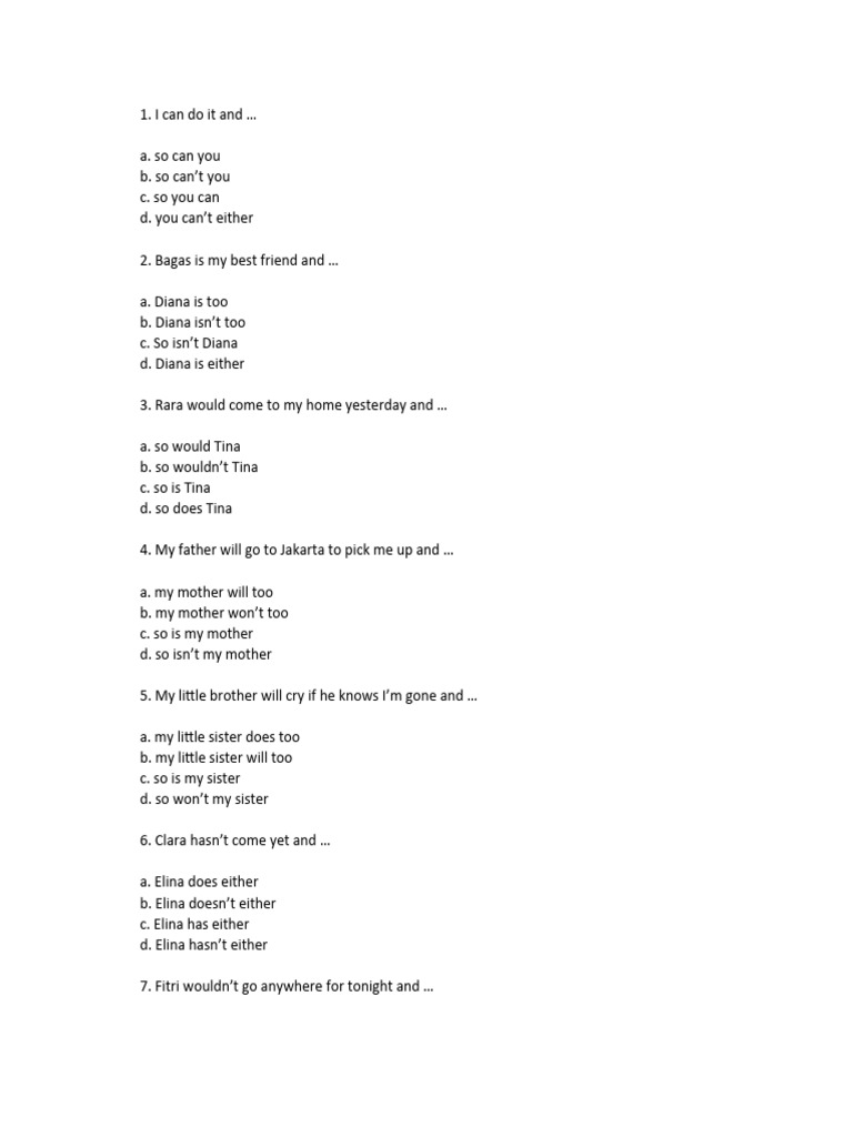 Latihan Preferences Dan Eliptical Sentences | PDF