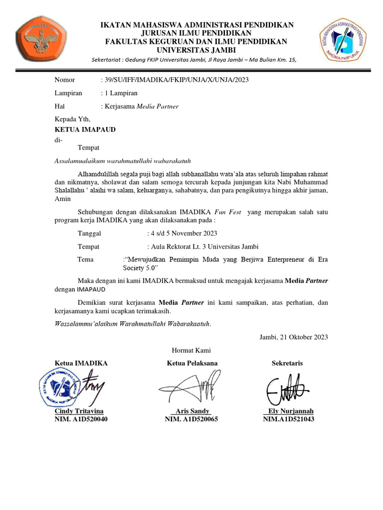 Surat Media Partner Iff Imapaud Pdf