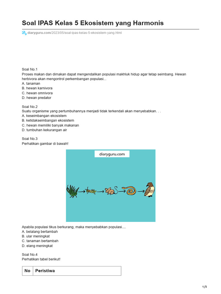 Soal Ekosistem Kelas 5 | PDF