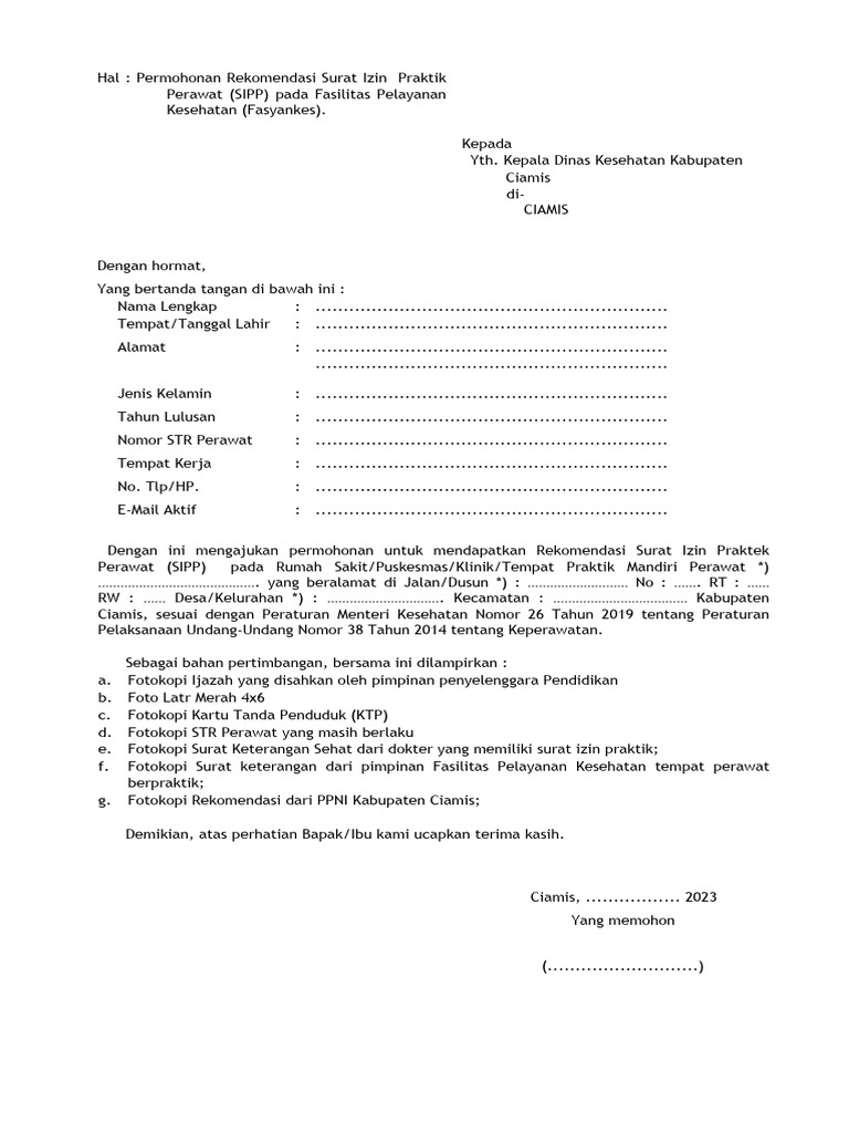 Permohonan SIPP Perawat Ciamis | PDF