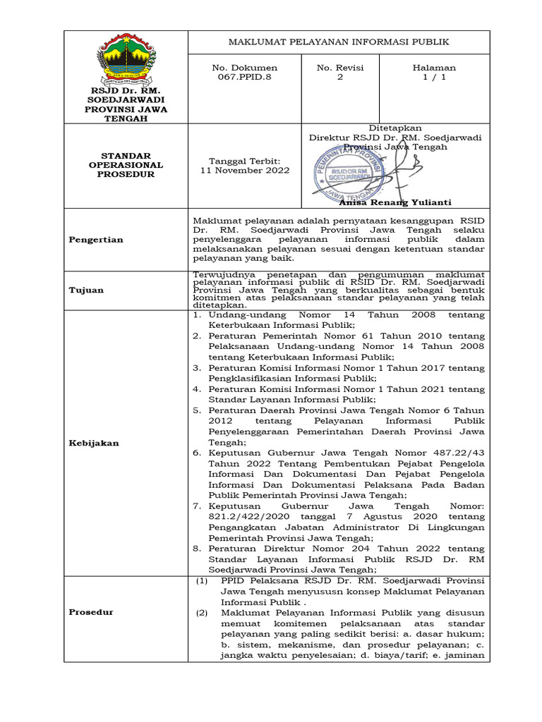 SOP Maklumat Pelayanan Informasi Publik 2022-1 | PDF