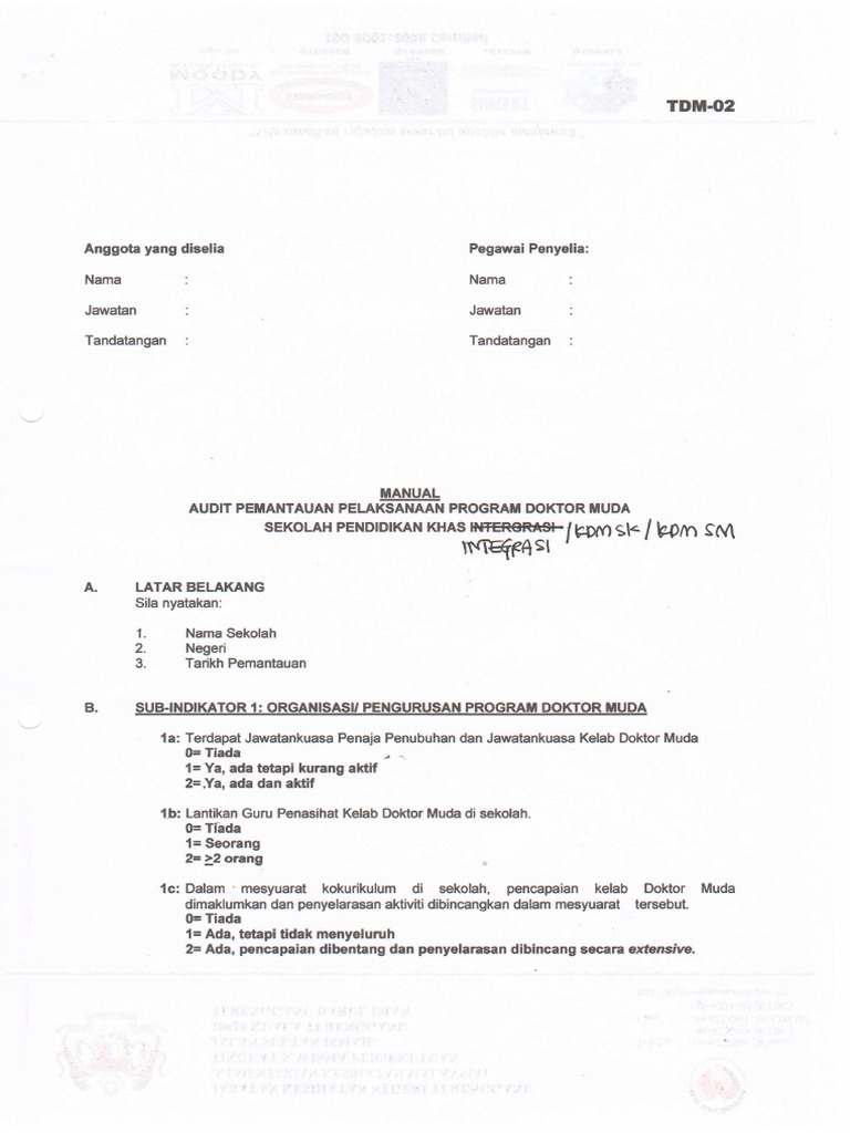 Borang Pemantauan (Kunjung Bantu-KDM) | PDF