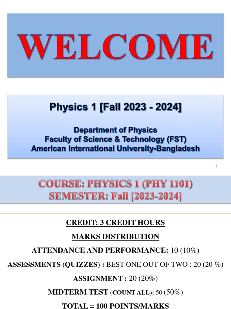 Physics 1 - LESSON 1 (Mid - Fall 24) | PDF