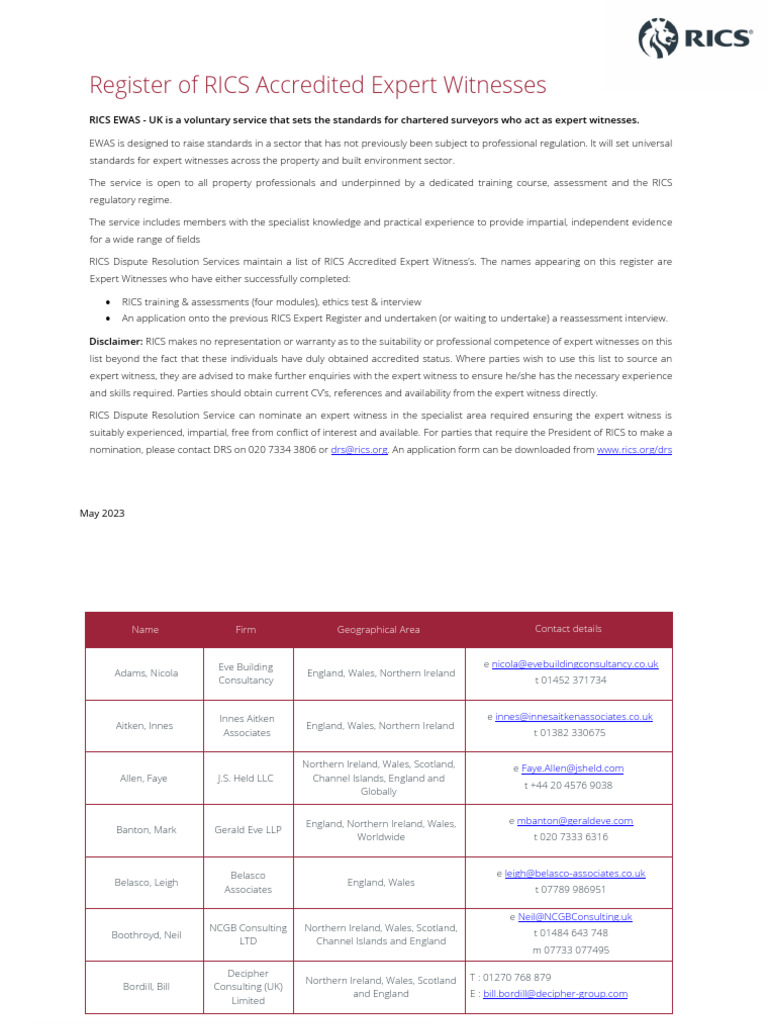 Register-Of-Rics-Accredited-Expert-Witnesses - June 2023 | PDF
