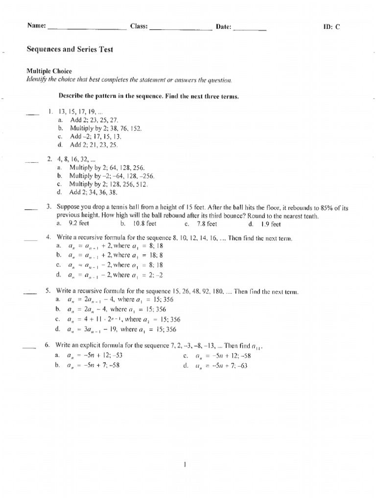Sequence and Series Test Practice | PDF