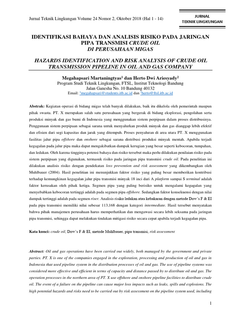 1.1 14 Identifikasi Bahaya Dan Analisis Risiko Pada Jaringan Pipa Transmisi Crude Oil | PDF