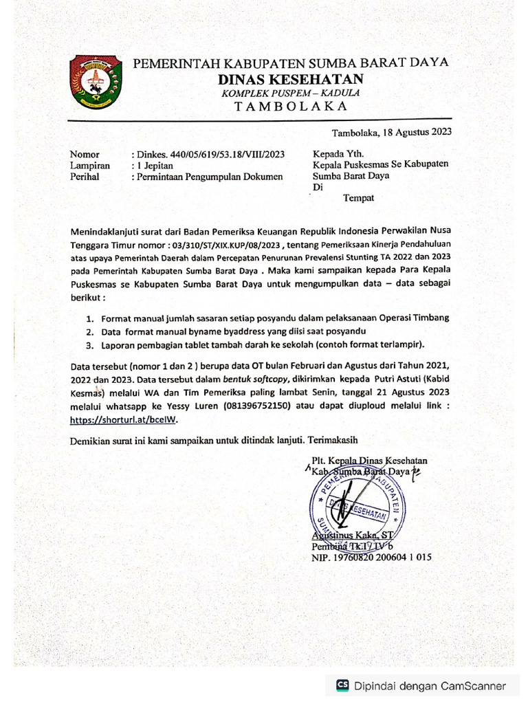 Surat Permintaan Data BPK | PDF