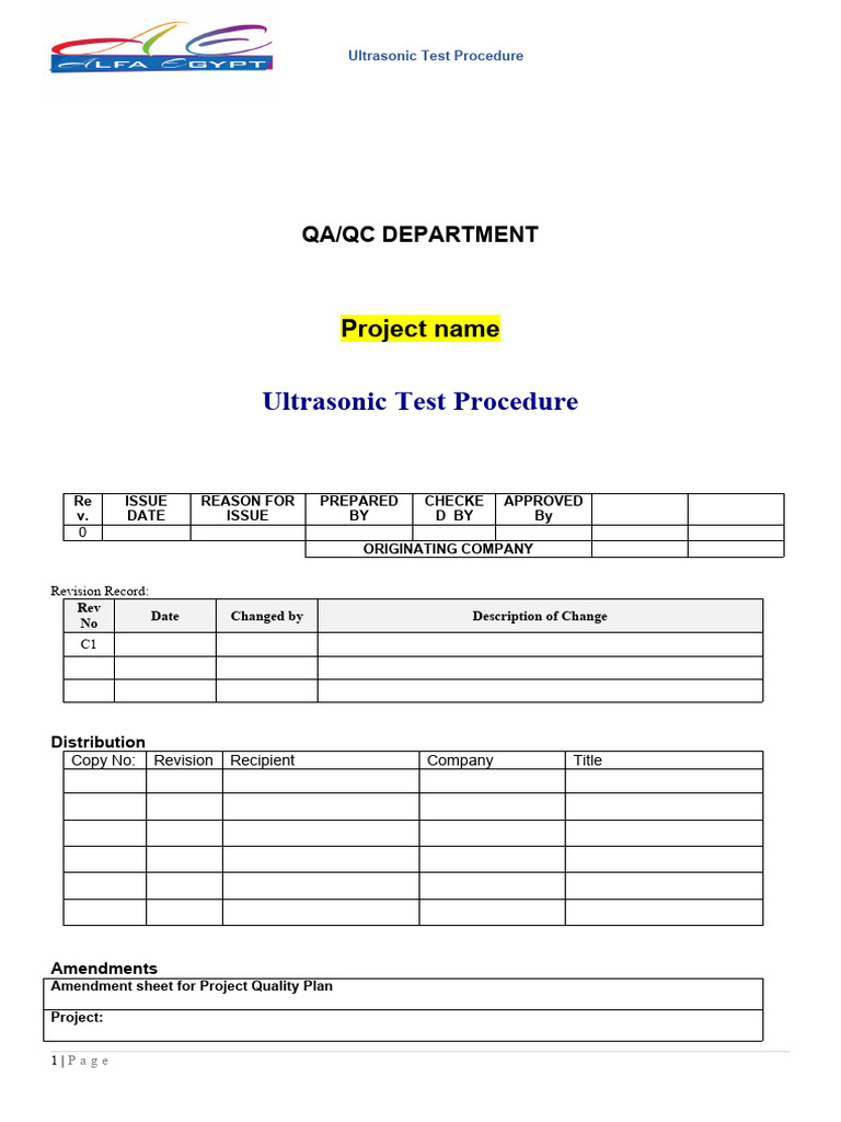 Ultrasonic Test Procedure (UT) | PDF