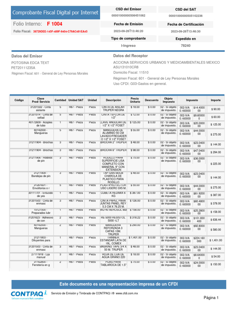 Folio Interno:: Comprobante Fiscal Digital Por Internet | PDF
