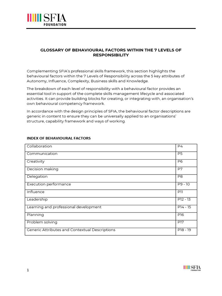 Sfia v8 Levels of Responsibility Behavioural Factors Glossary Original ...
