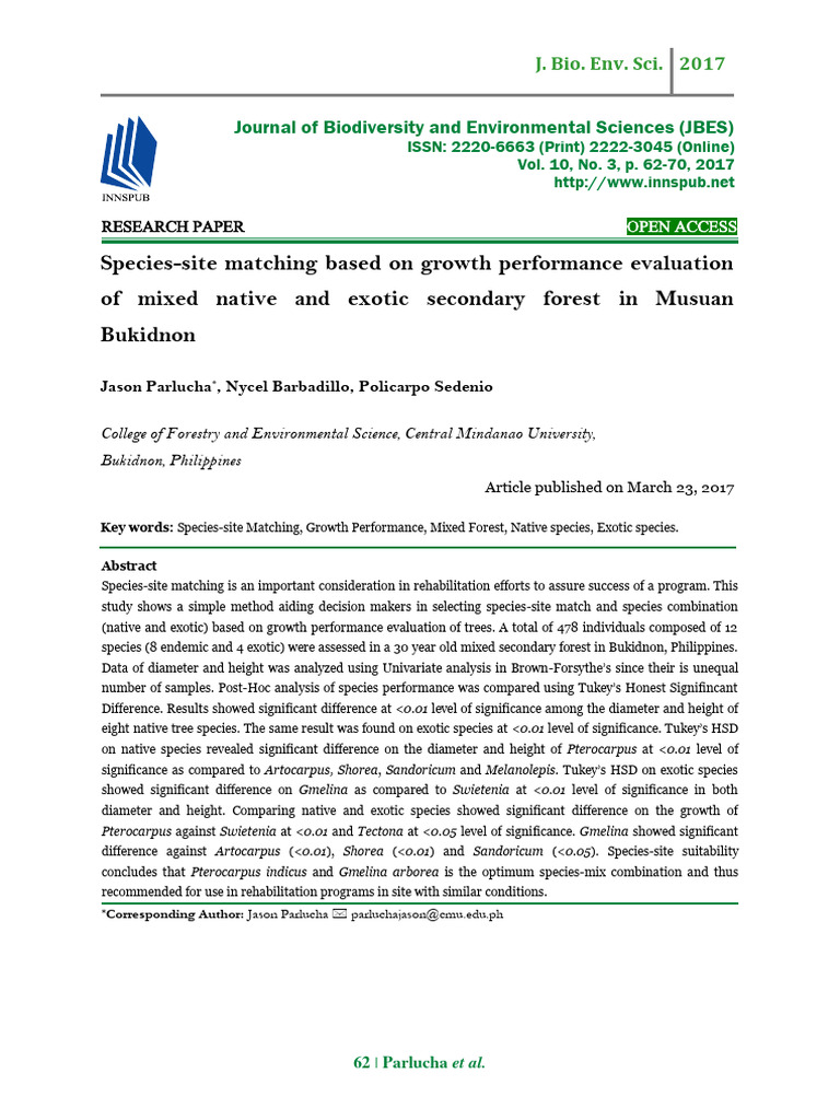 Species Site Matching Based On Growth Pe | PDF