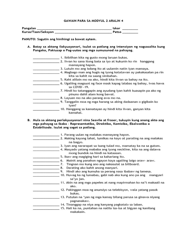 Gawain para Sa Modyul 2 Aralin 4 | PDF