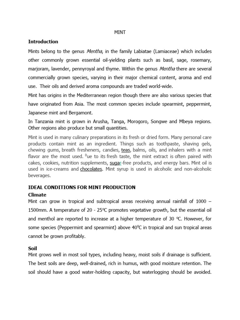 Mint Cultivation Guide | PDF