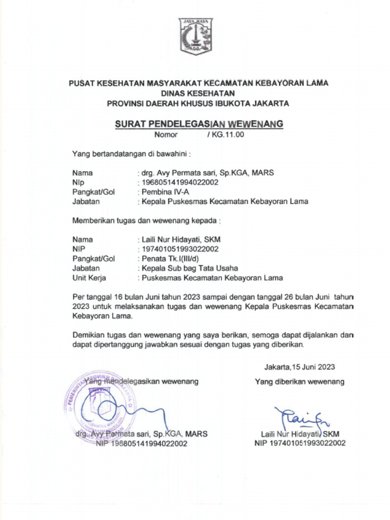Contoh Surat Pendelegasian Wewenang | PDF