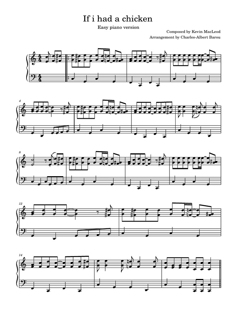 If I Had A Chicken - Kevin MacLeod - Easy Piano Version | PDF