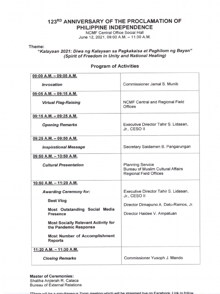 Program of Activities | PDF