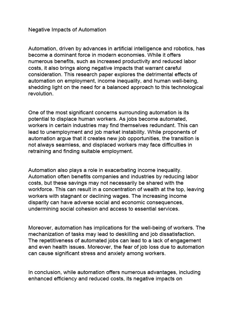 Negative Impacts of Automation | PDF