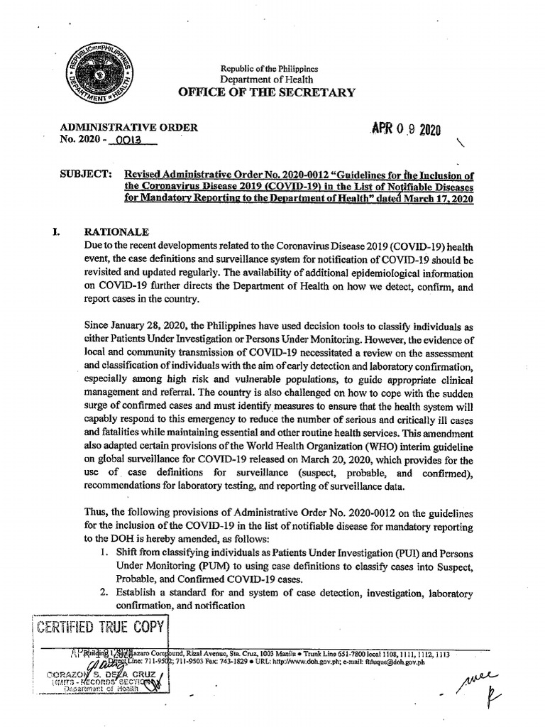 DOH AO No 2020 0013 | PDF