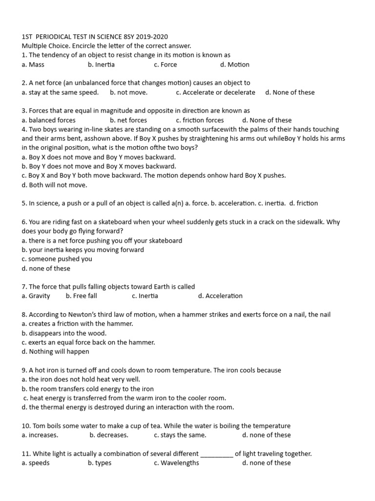 1ST Periodical Test in Science 8sy 2019 | PDF