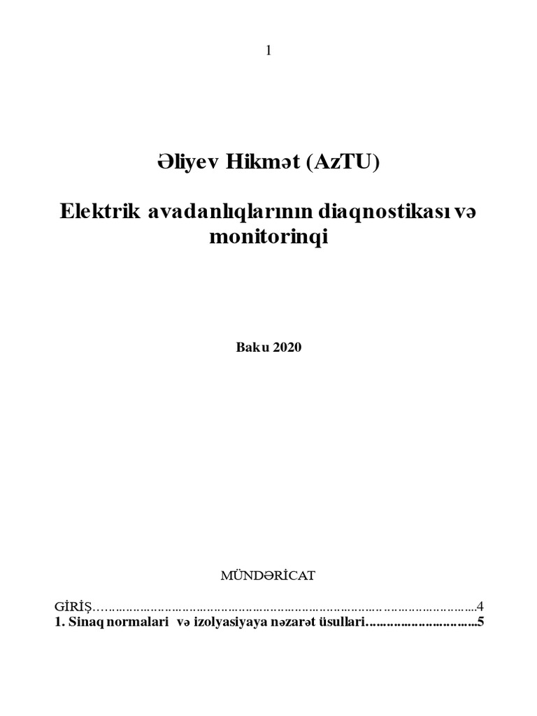 Elektri̇kavadanliqlarinin Di̇aqnosti̇kasi VƏ Moni̇tori̇nqi̇-Mühazi̇rə | PDF