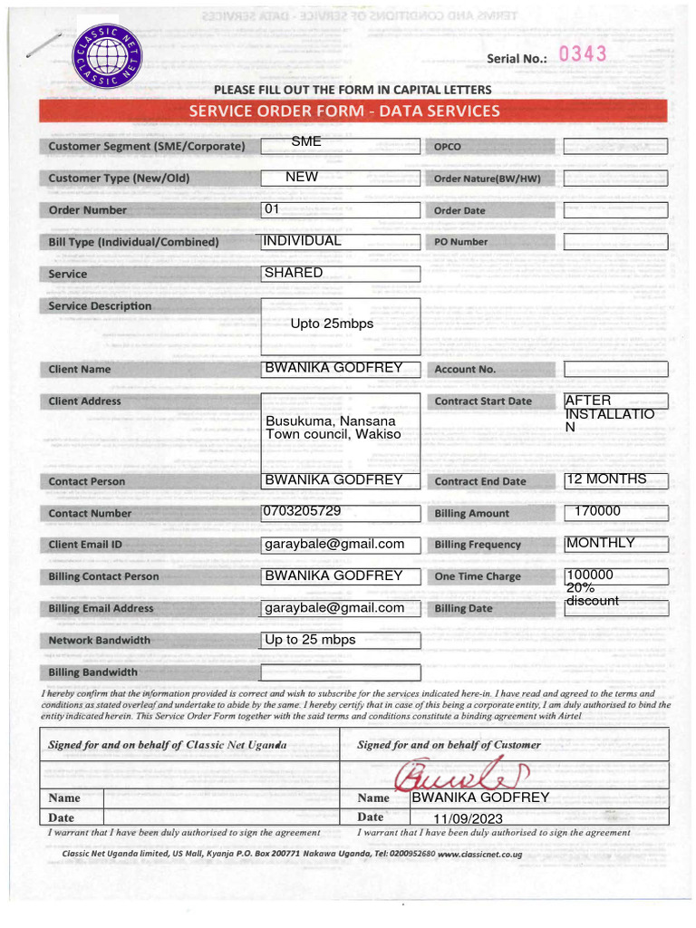 Service Order Form | PDF