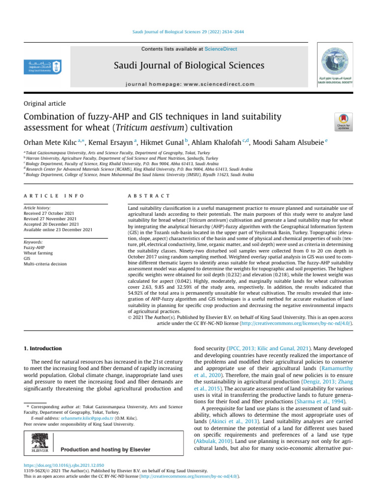 Fuzzy Ahp And Gis Techniques In Land Suitability Of Wheat Pdf
