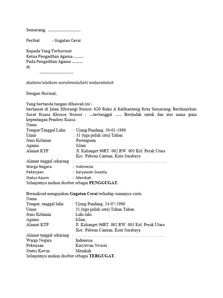 GUGATAN CERAI BU SAKIYAH Rev | PDF