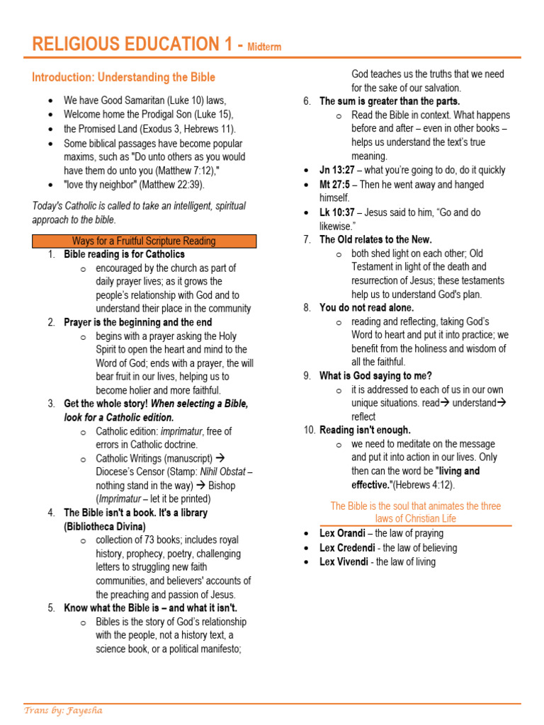 RE1 Reviewer | PDF | Biblical Canon | Bible