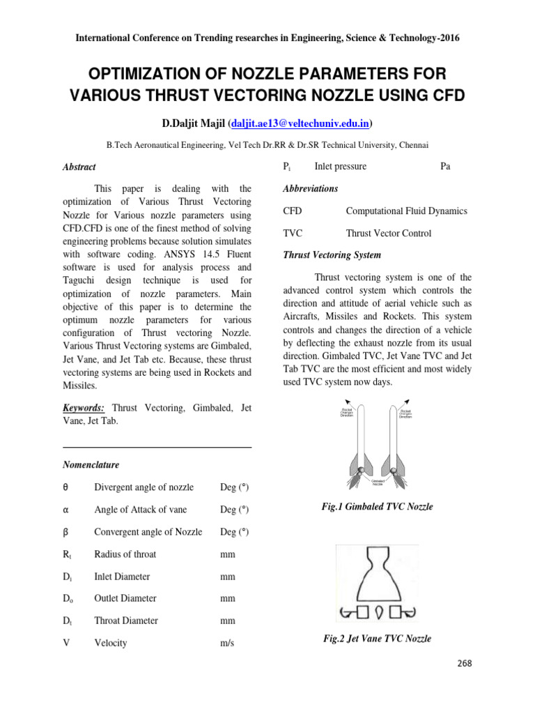 Optimization of Nozzle Parameters For Various Thrust Vectoring Nozzle Using CFD | PDF