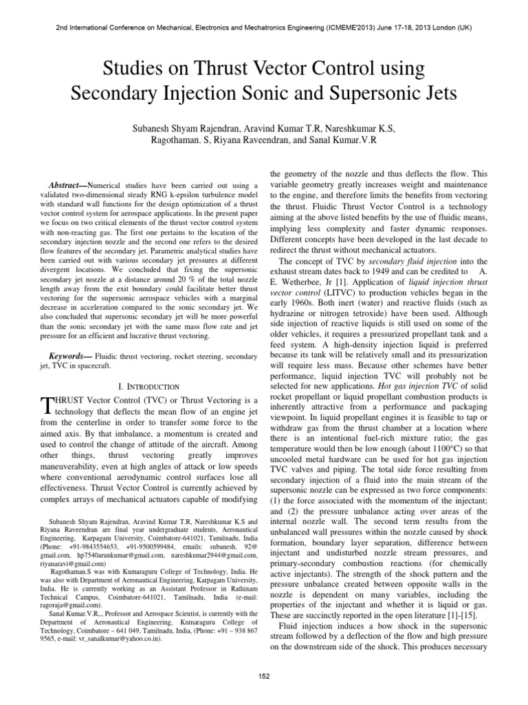 Studies On Thrust Vector Control Using Secondary Injection Sonic and Supersonic Jets | PDF