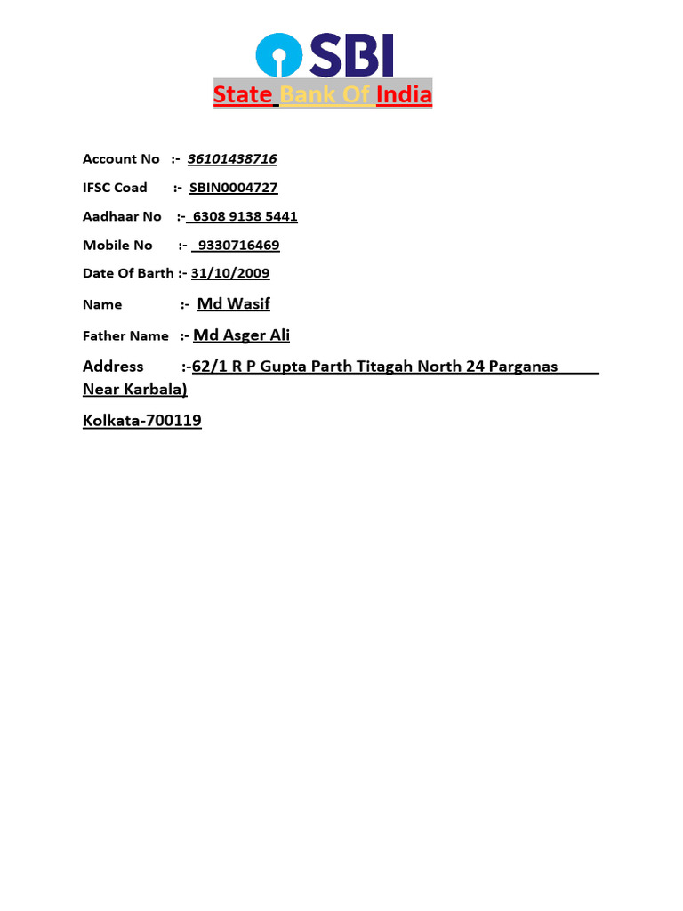 Personal Bank Account Details | PDF