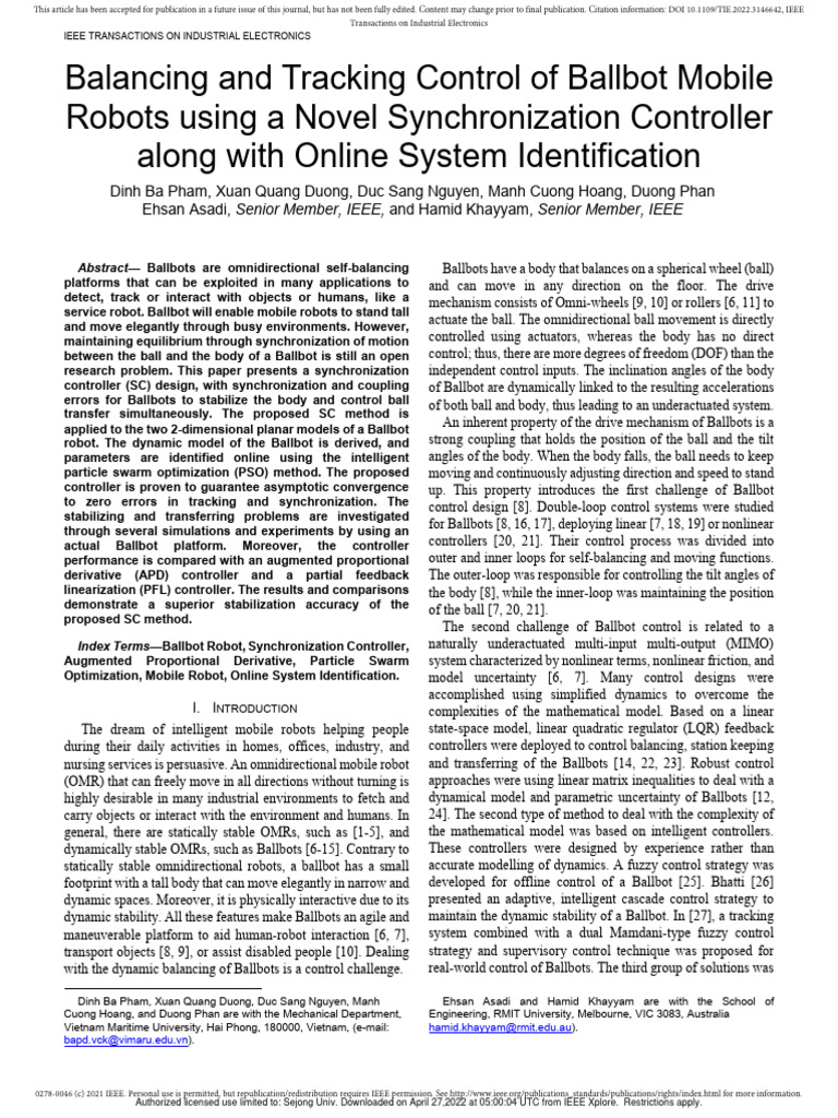 Balancing and Tracking Control of Ballbot Mobile Robots Using A Novel Synchronization Controller ...