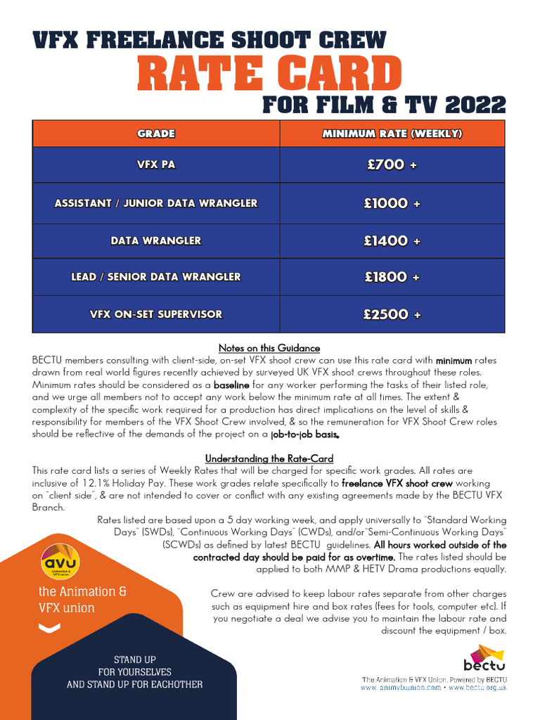 VFX Shootcrew Ratecard 2022 | PDF