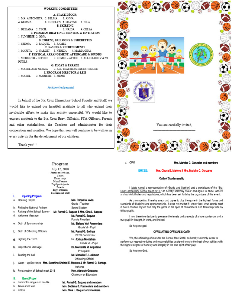 School Meet Program | PDF | Wellness