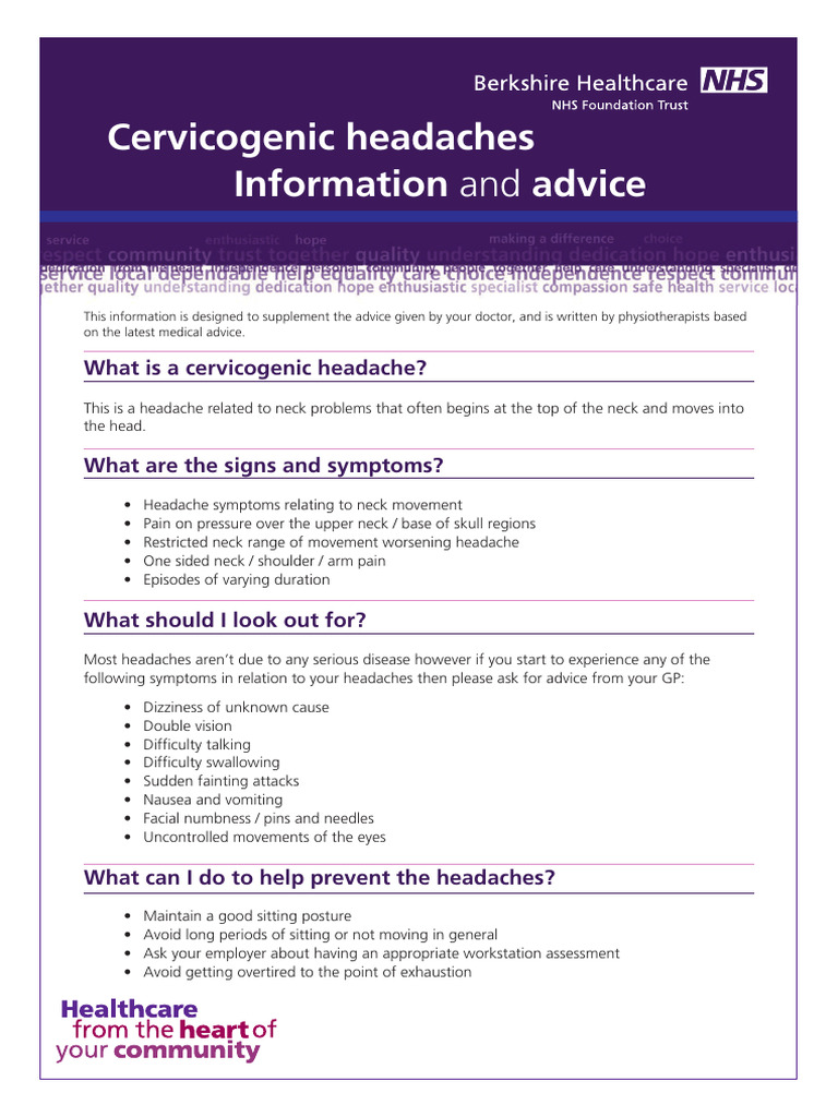 Cervicogenic Headaches Leaflet | PDF