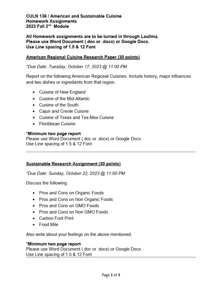 CULN 136 Homework Assignment 2023 Fall 1st Mod | PDF