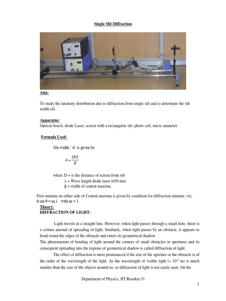 Single Slit Diffraction | PDF