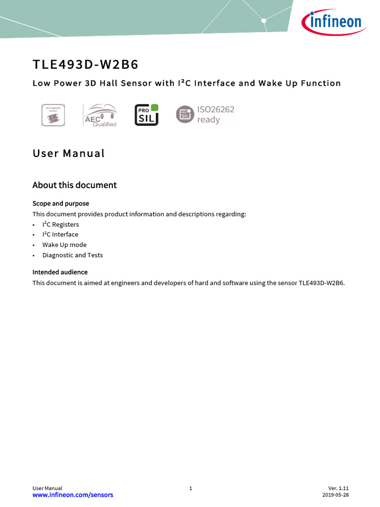 Infineon TLE493D W2B6 UM v01 - 01 UserManual v01 - 11 EN | PDF