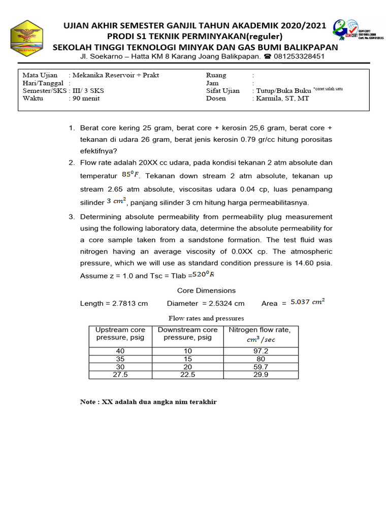 Teknik Perminyakan UAS 2020/2021 | PDF