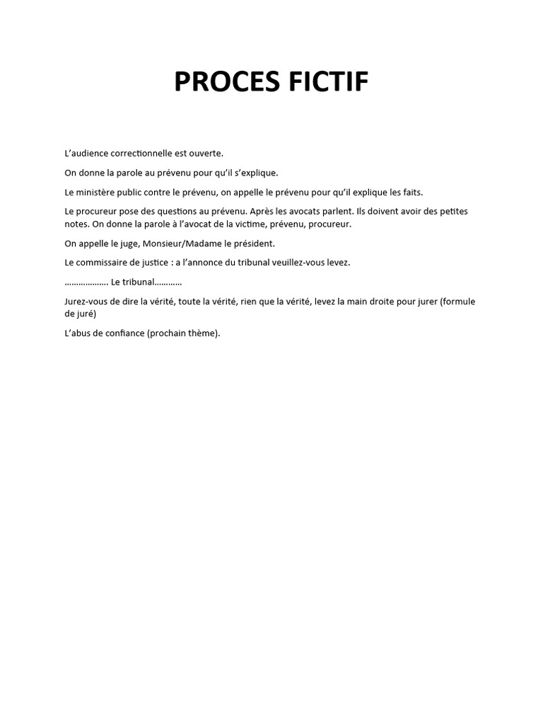 Procès Fictif (Déroulé) | PDF