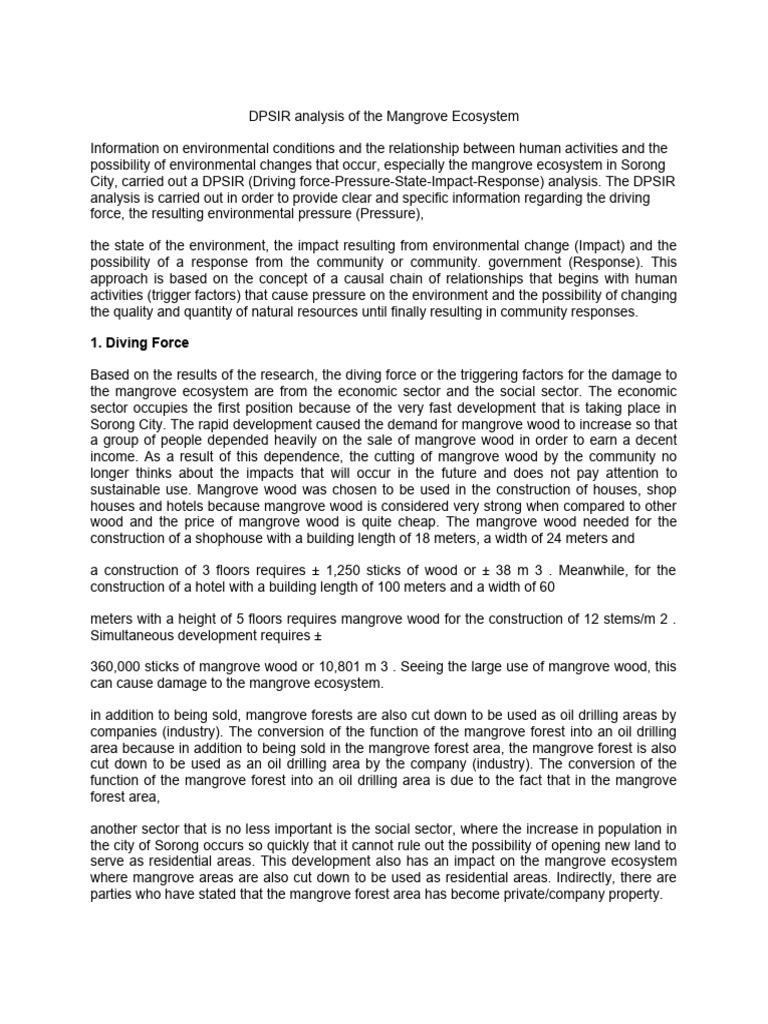 DPSIR Analysis of The Mangrove Ecosystem | Download Free PDF | Mangrove ...
