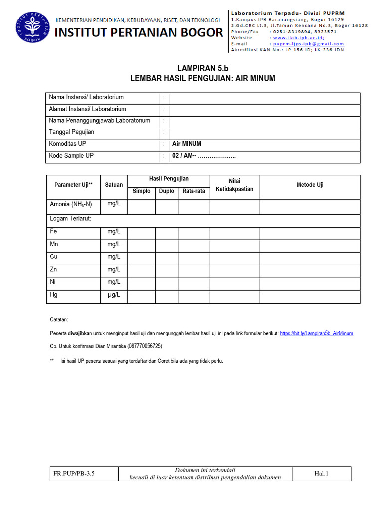 FR - PUP-3.5-6b Formulir Lembar Hasil Pengujian OUP Dan Lembar Data ...