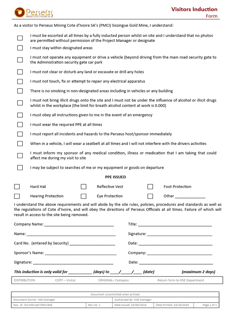 Visitor Safety Induction | PDF