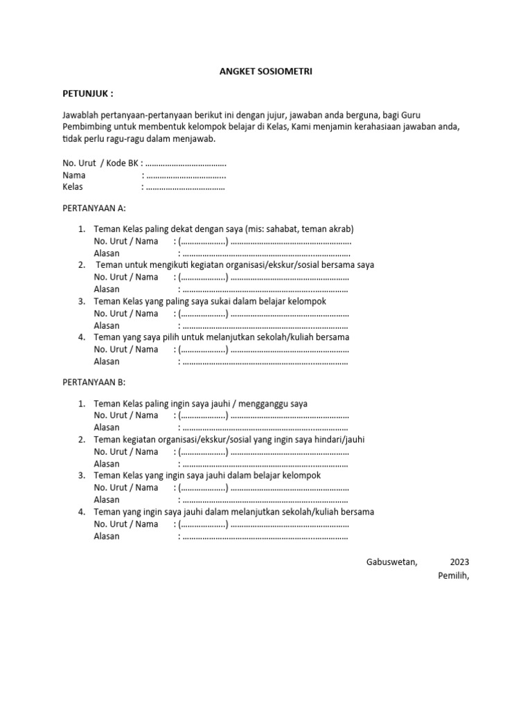 Angket Sosiometri | PDF