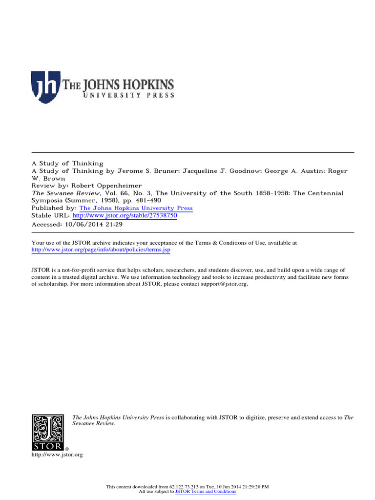 Oppenheimer, Robert - A Study of Thinking (1958) | PDF | Thought | Concept