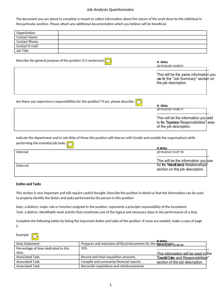 Job Analysis Questionnaire Template | PDF