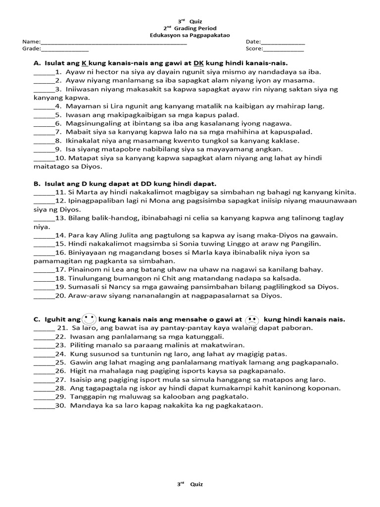3rd Quiz 2nd Grading Grade 6 | PDF