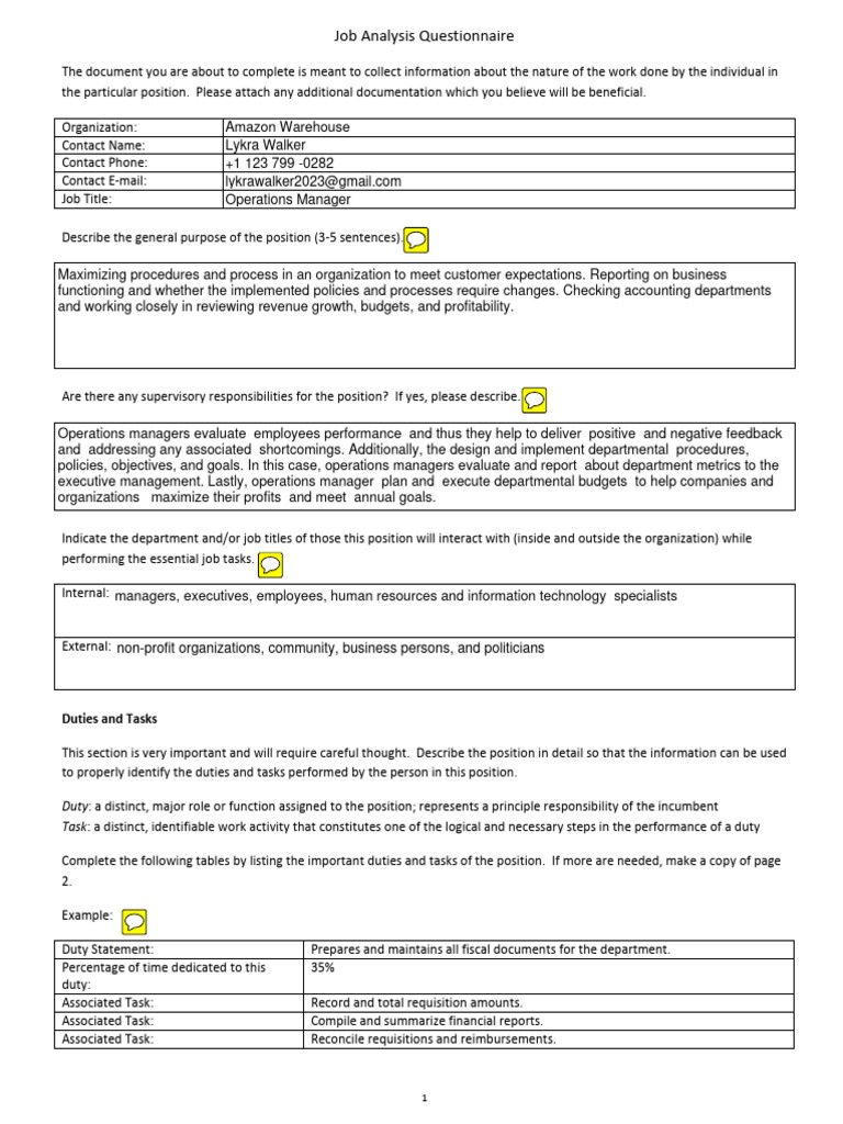 Job Analysis Questionnaire Template | PDF | Visual Perception | Microsoft